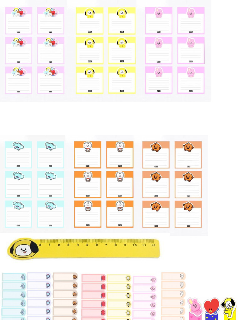 BT21 Note Paper, Ruler, Sticky Notes and Bookmarks | PDF