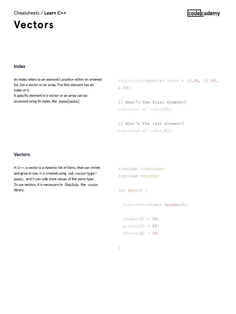 Vectors Cheatsheet | PDF