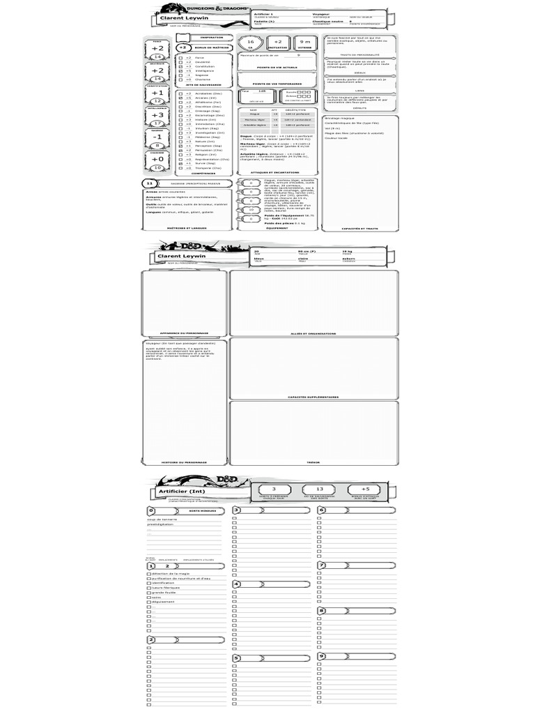 Feuille de Personnage Dungeons & Dragons - D&D 5 | PDF