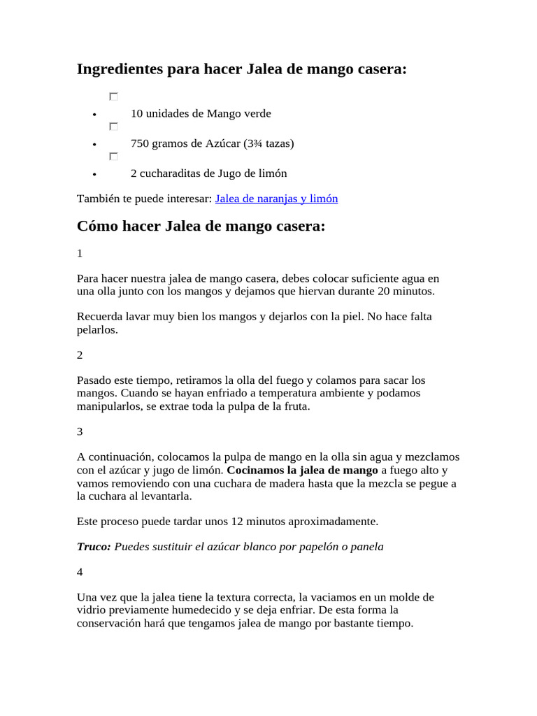 Jalea de Mango Casera | PDF