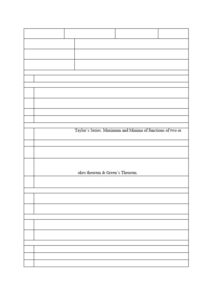 B Tech I Sem Maths Lecture Plan Pdf