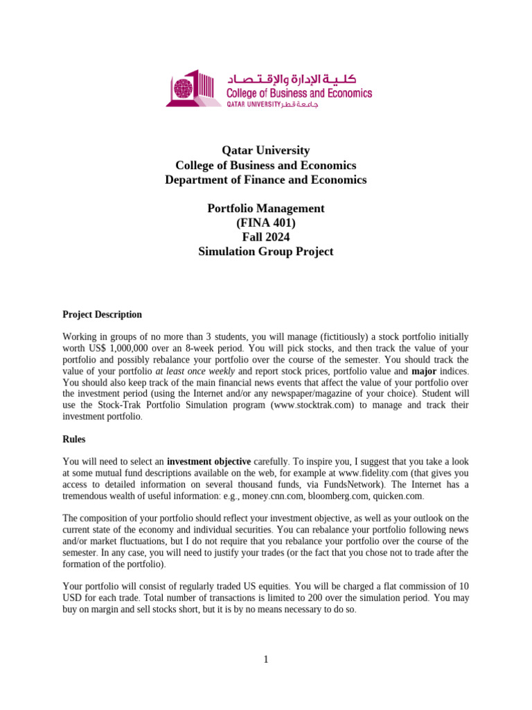 Group Simulation Project Fall 2024 En | PDF