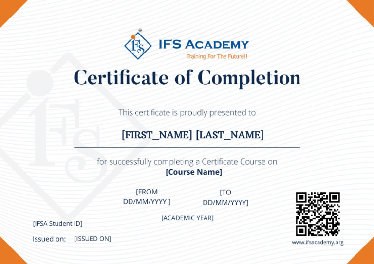 IFS Academy Sample Certificate of Completion 2023 | PDF
