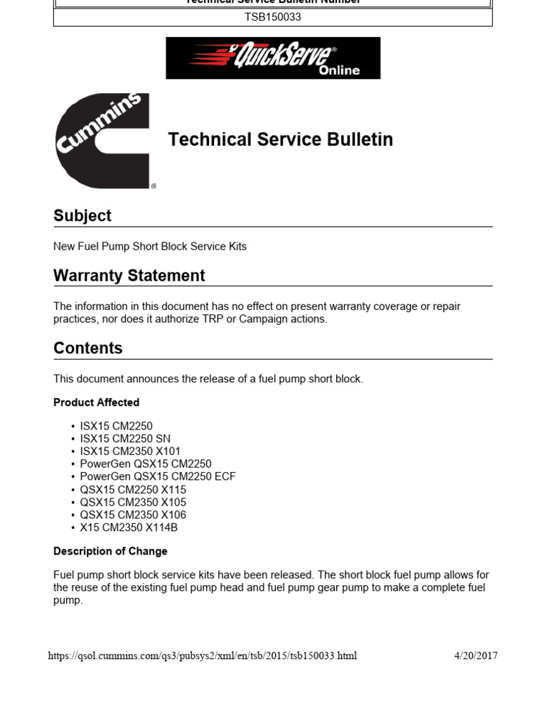 Cummins Service Bulletin | PDF