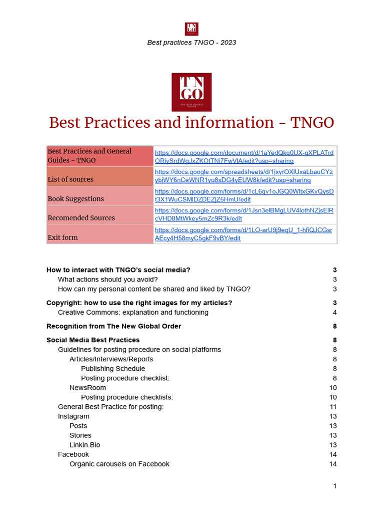 Best Practices and General Guides - TNGO | PDF