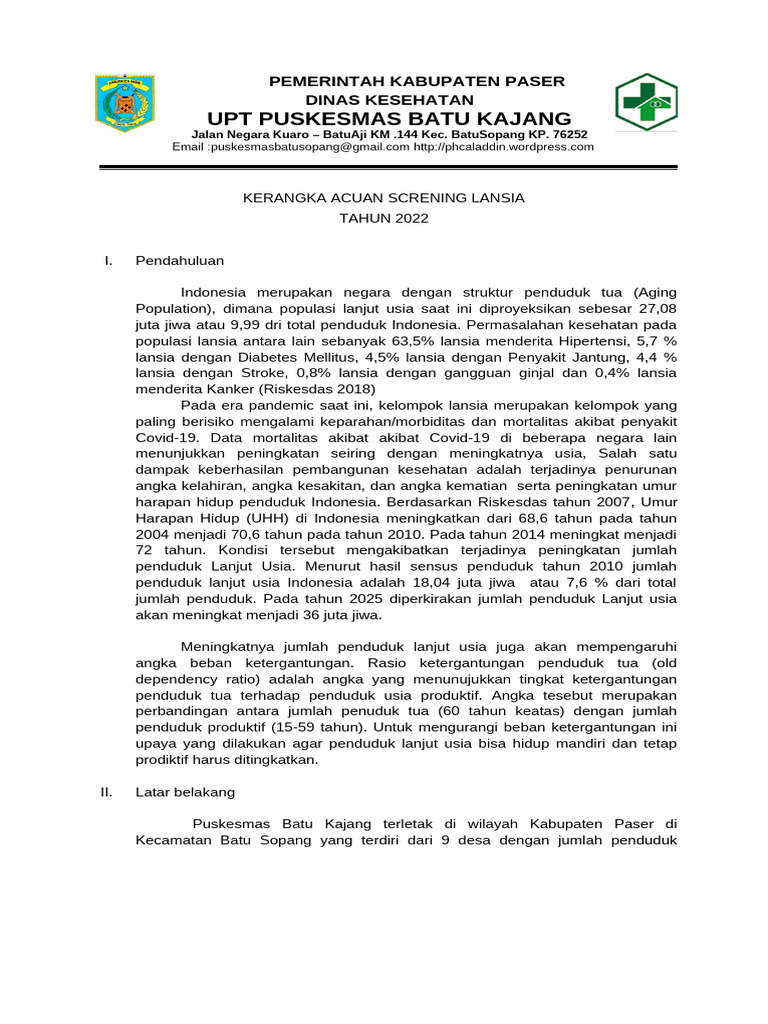KAK Screning Lansia 2022 | PDF