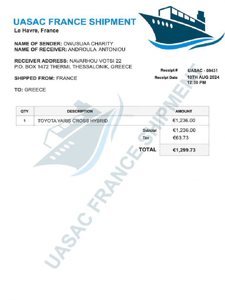 Shipment Receipt | PDF