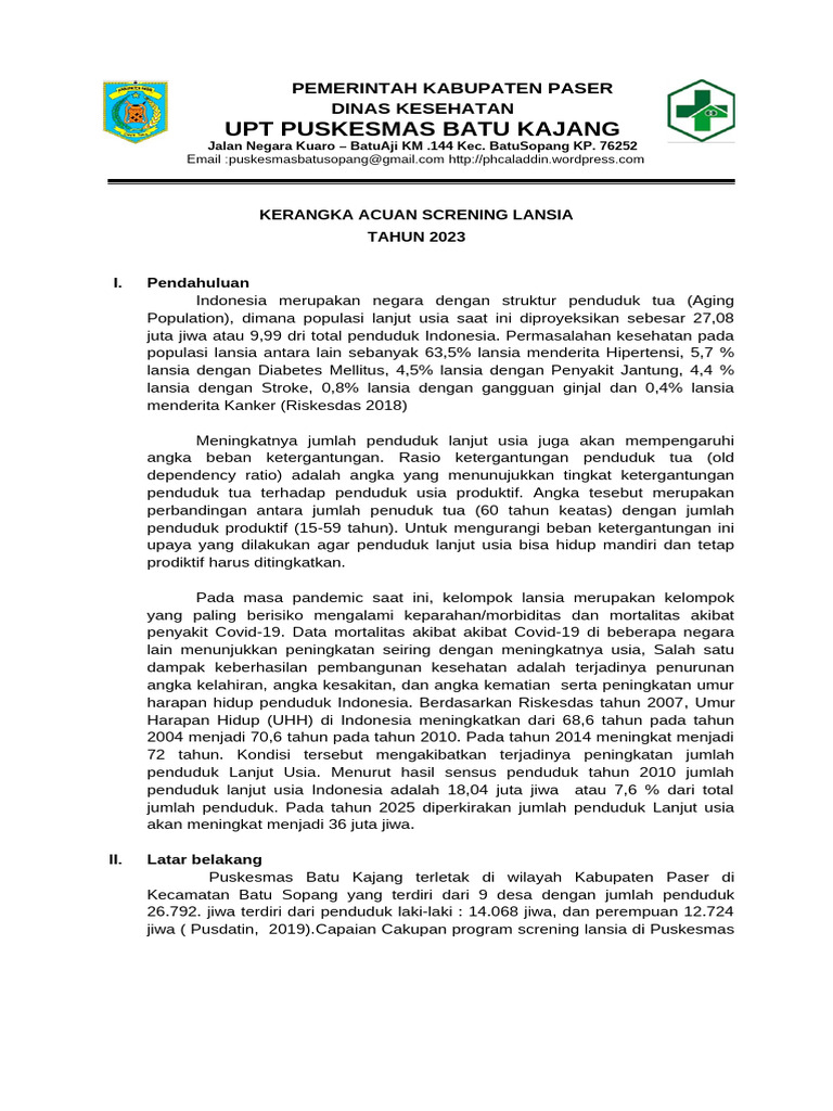 KAK Screning Lansia 2023 | PDF