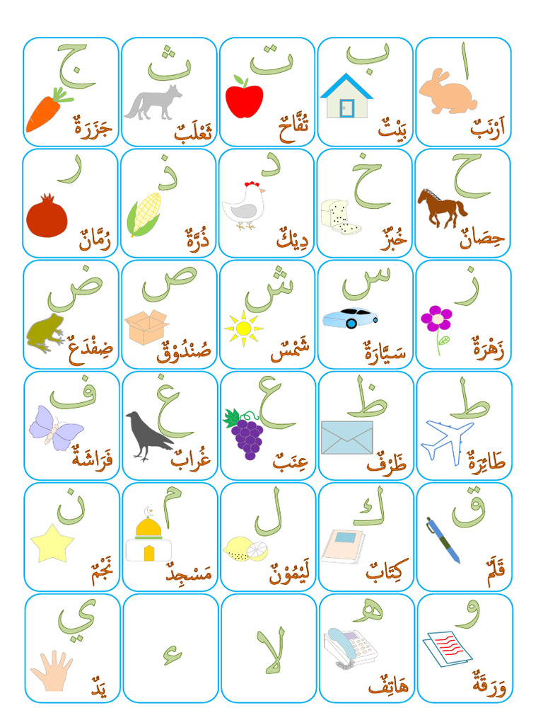 Alif Baa Sheet - Flash Cards (Color) | PDF