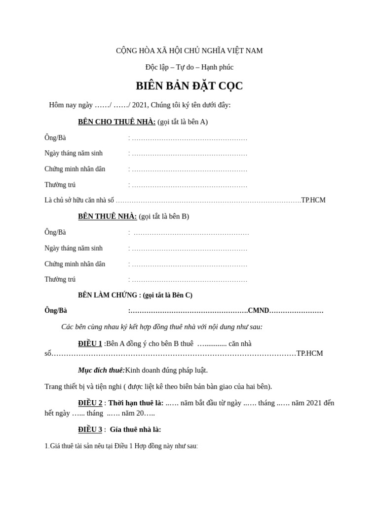 Bien Ban Dat Coc 2024 | PDF