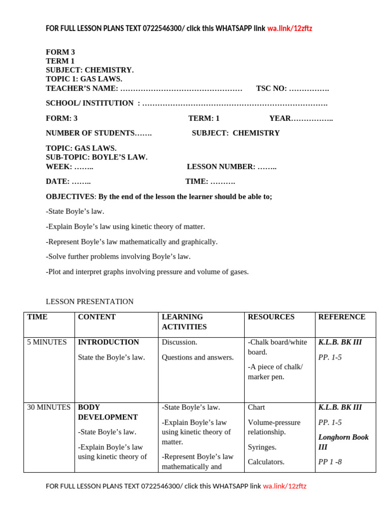 Chemistry Lesson Plans Form 1 2 3 4 Sample | PDF | Thermal Expansion ...