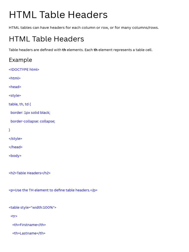 HTML Table-4 (Headers) | PDF