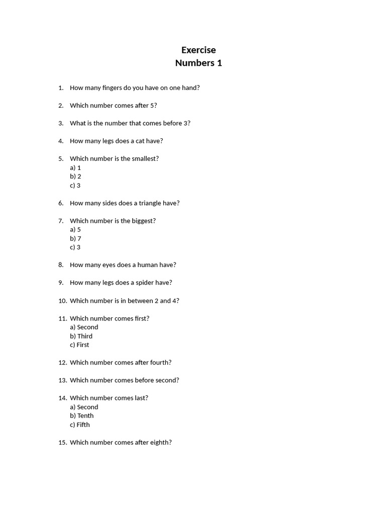 Exercise 1 2 Numbers | PDF