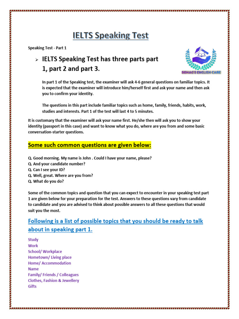 IELTS Speaking Test | PDF