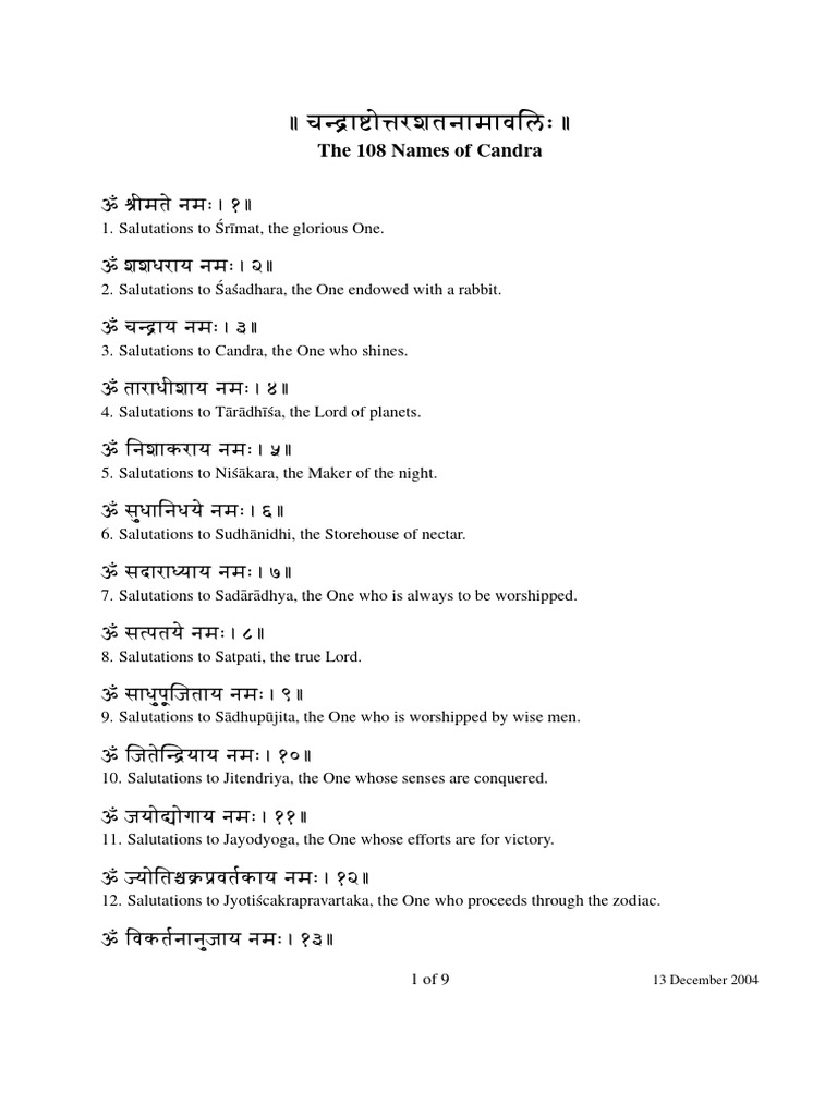 108 Names of Chandra Dev | PDF