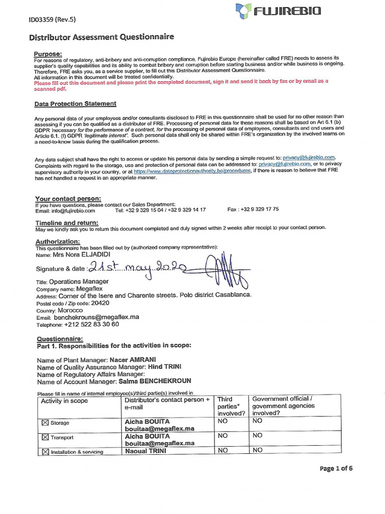 Distributor Assessment Questionnaire | PDF