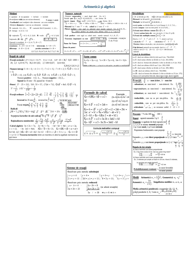Formule Matematica Gimnaziu | PDF