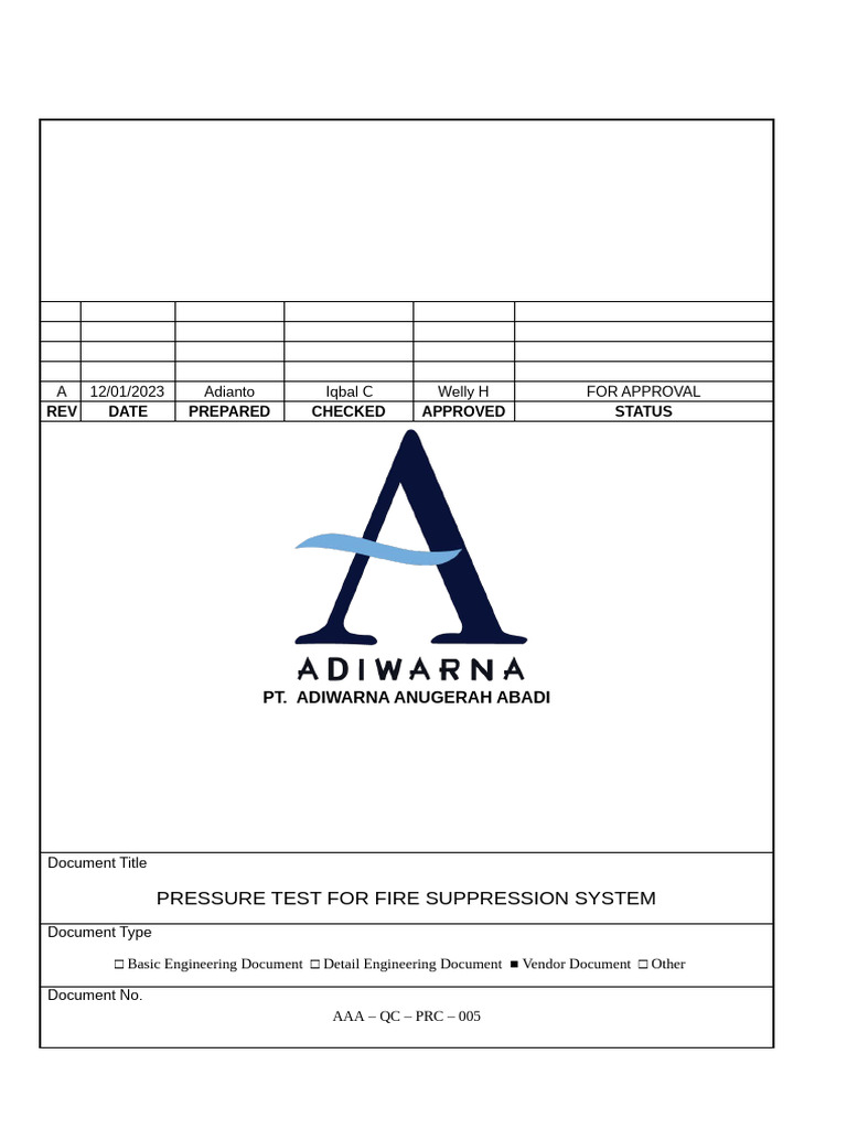 Aaa - QC - PRC - 006, Pressure Test For Fire Suppression System | PDF