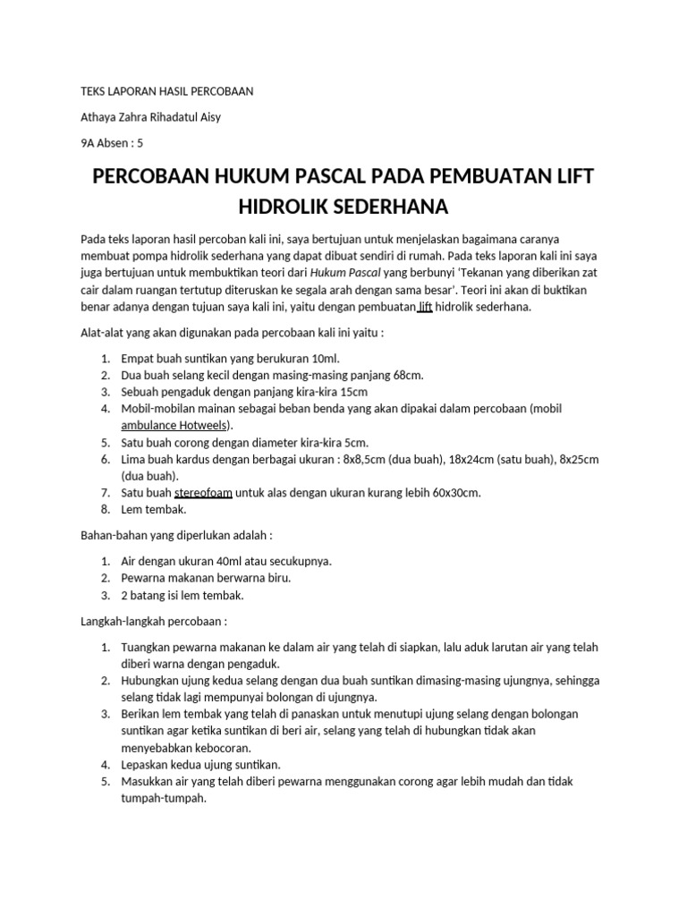 TEKS LAPORAN HASIL PERCOBAAN | PDF