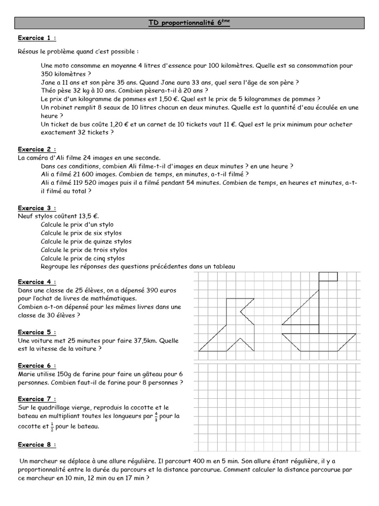 TD Proportionnalité 6ème | PDF