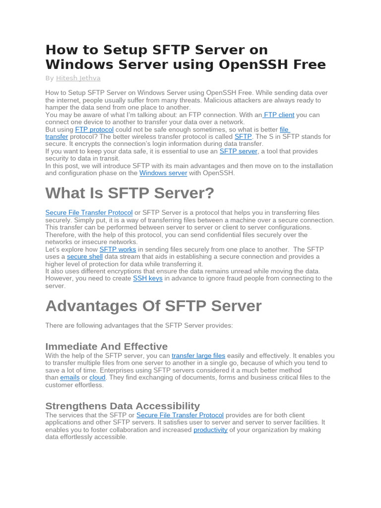 How To Setup SFTP Server On Windows Server Using OpenSSH Free | PDF