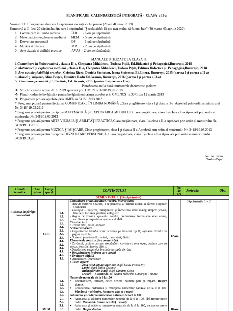 Planificare - Calendaristica - 20192020 Buna - Copie | PDF
