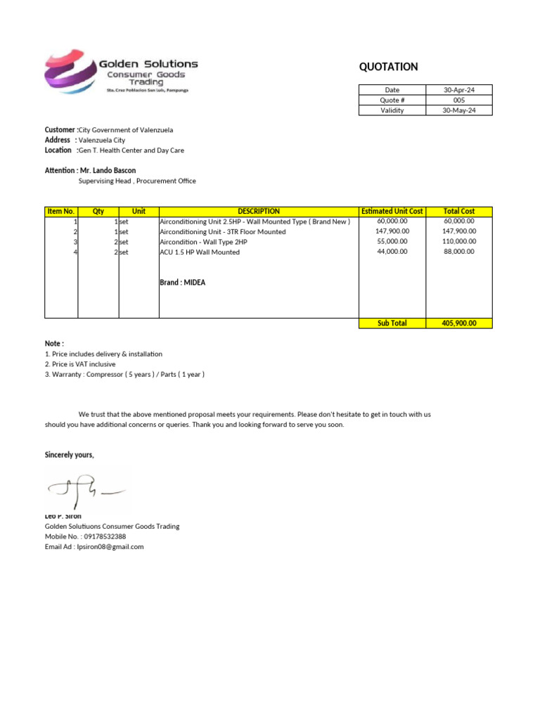 Price Quote - Gen T | PDF