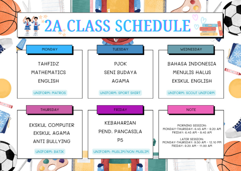 Colorful Cute Classroom Class Schedule PDF | PDF