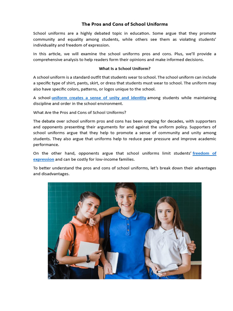 The Pros and Cons of School Uniforms | PDF