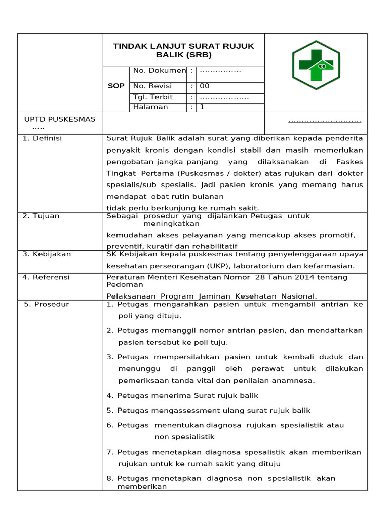 Tindak Lanjut Surat Rujuk Balik (SRB) | PDF