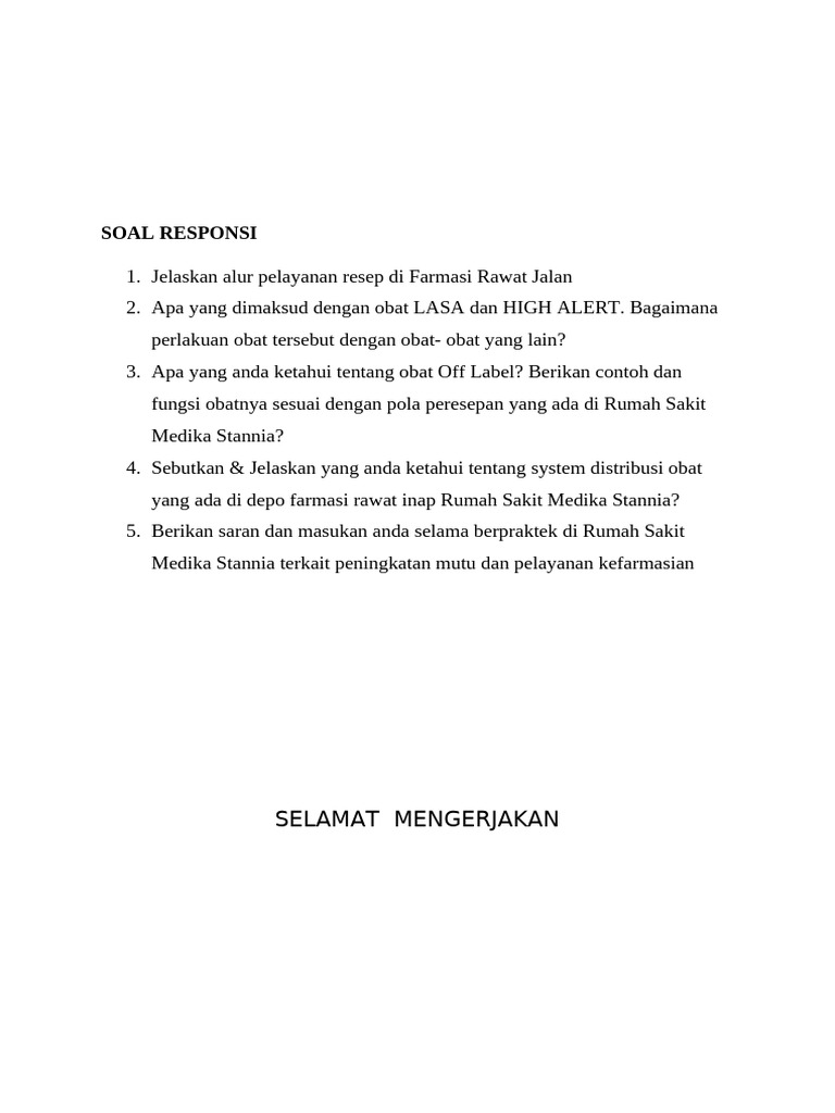 Soal Responsi Mahasiswa Poltekkes | PDF