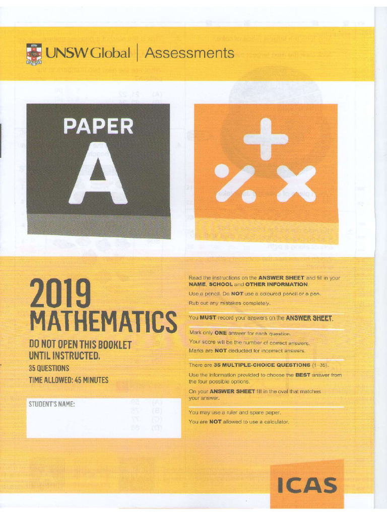 ICAS 2019 - Mathematics - Paper A | PDF