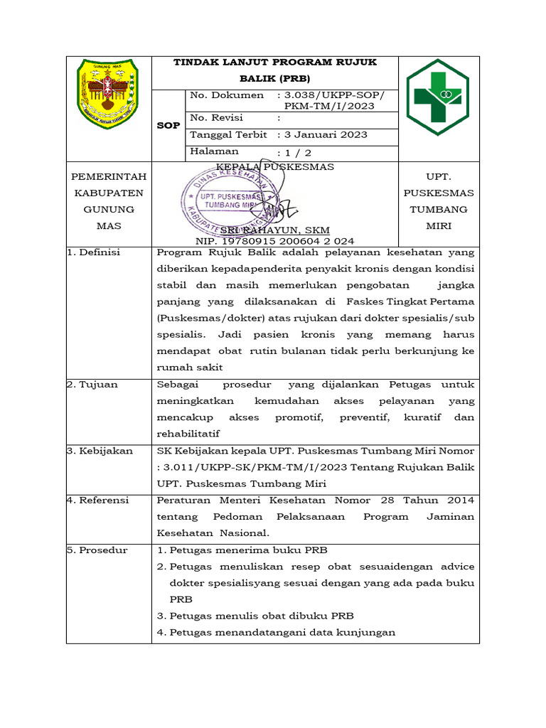 Sop Tindak Lanjut Program Rujuk Balik Pdf