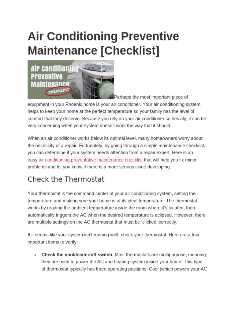 Air Conditioning Preventive Maintenance | PDF