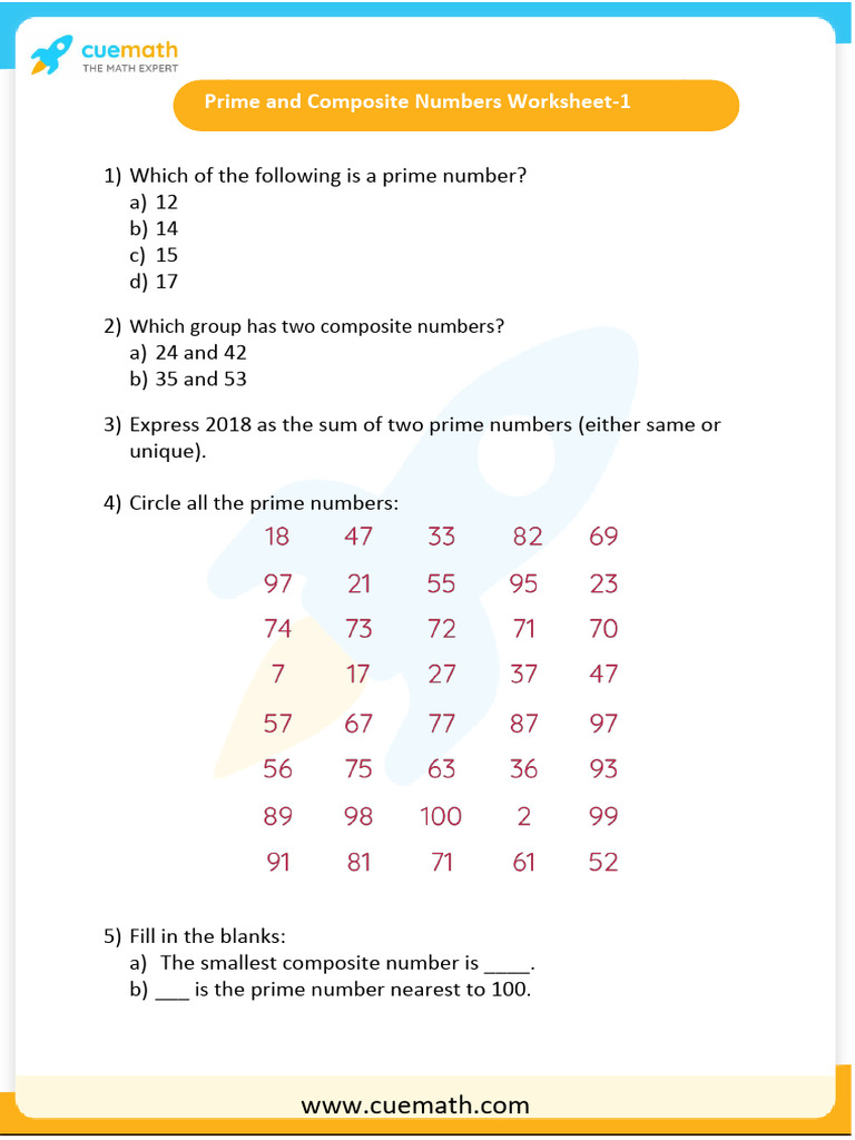 Prime and Composite Numbers Worksheets - Worksheet 1 | PDF