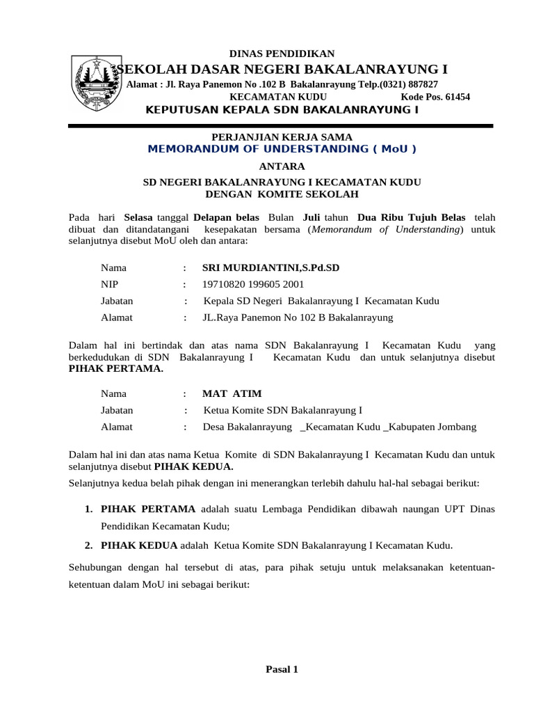 Mou Dengan Komite | PDF