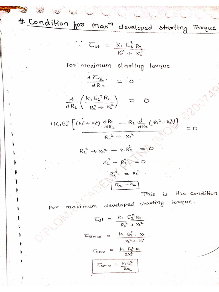 Condition For Maximum Developed Starting Torque | PDF