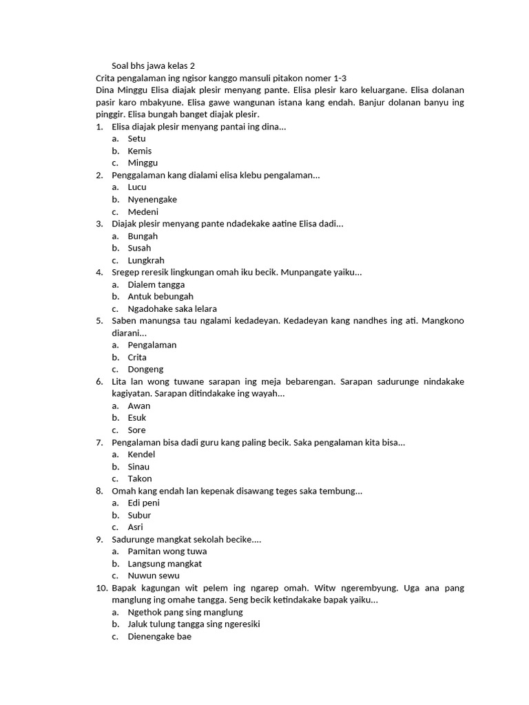 Soal Bhs Jawa Kelas 2 | PDF
