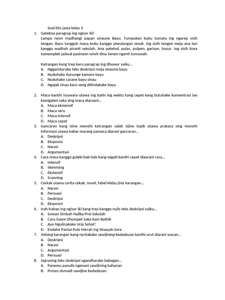 Soal Bhs Jawa Kelas 3 | PDF