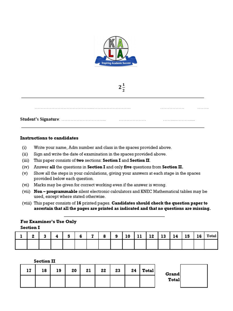 Kala Math PP1 Term Ii 2024 Final | PDF