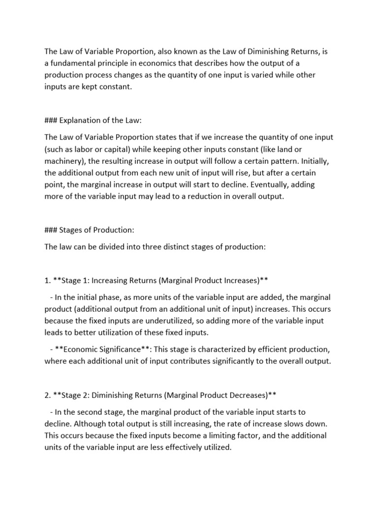 The Law of Variable Proportion | PDF