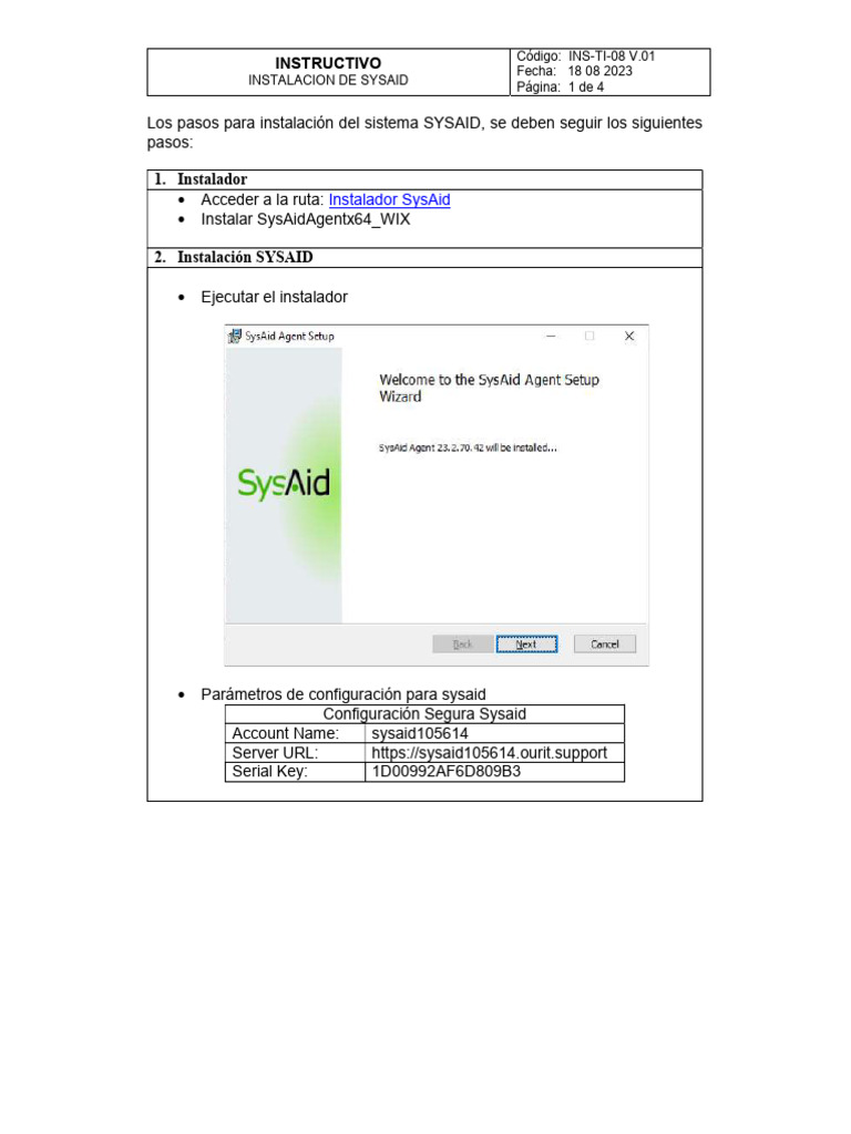 INS TI 08 Instalación de SysAid | PDF