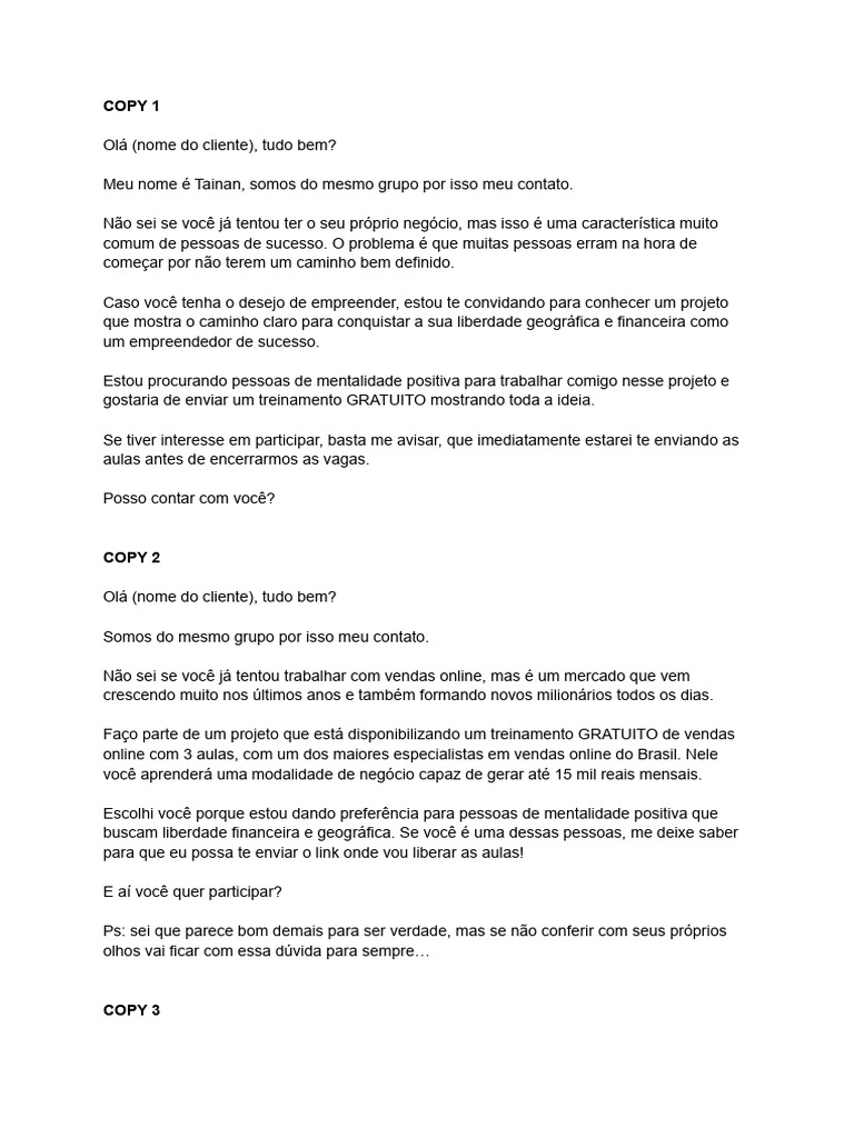 Exemplos de Copys | PDF