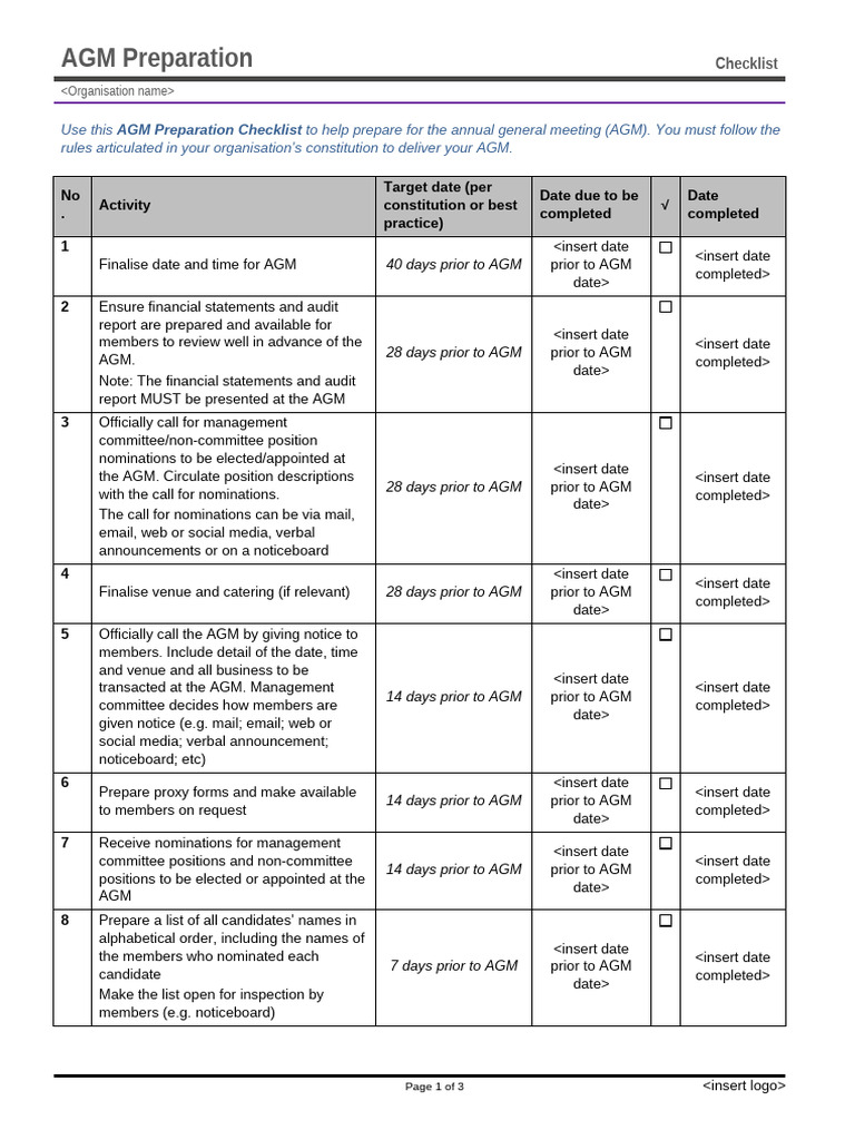 Agm Preparation Checklist | PDF