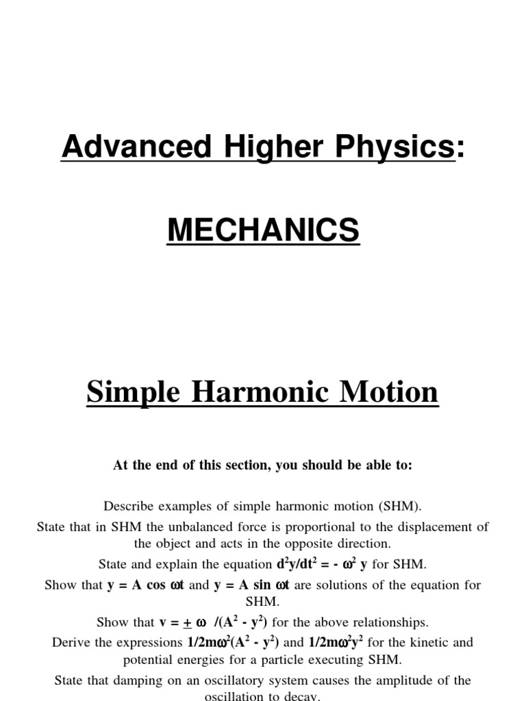 Advanced Physics SHM | PDF | Oscillation | Force