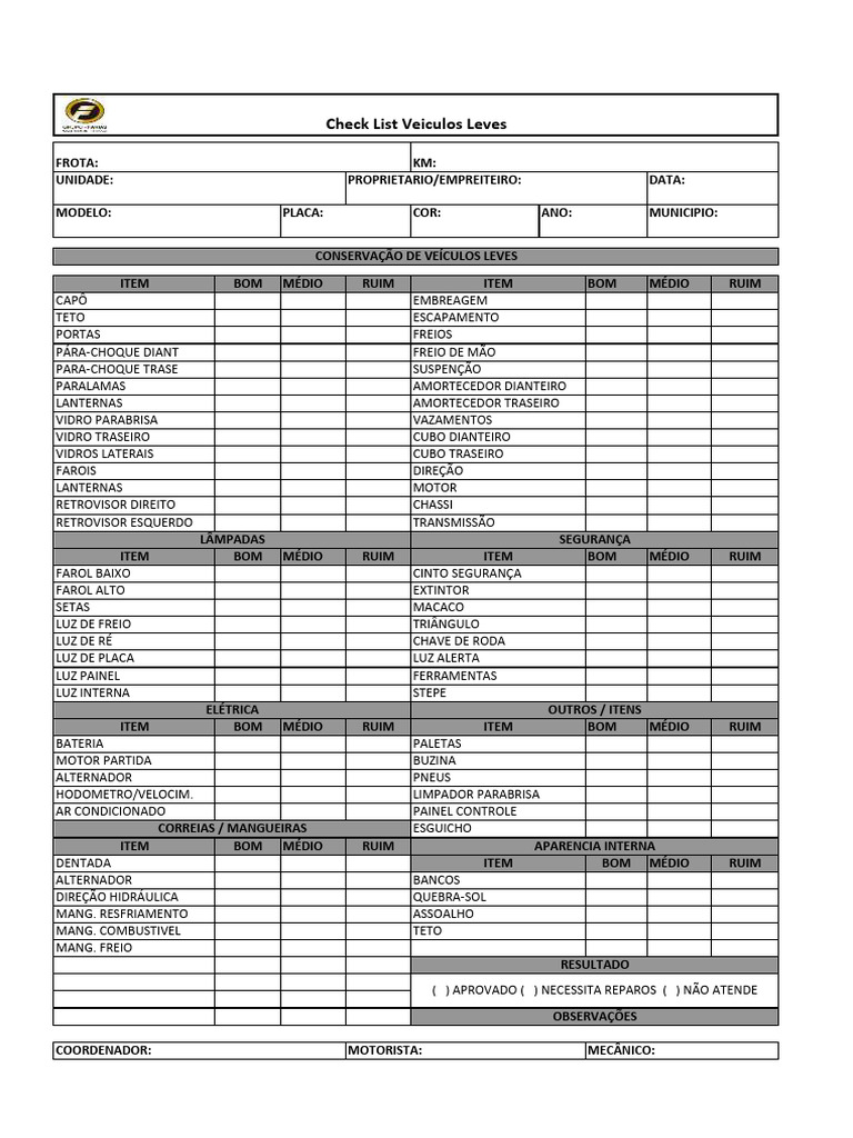 Check List - Inspeção (CM, JUL, DEV, MOTO, VL, TB, CD, MTB, SUBSOLADOR ...