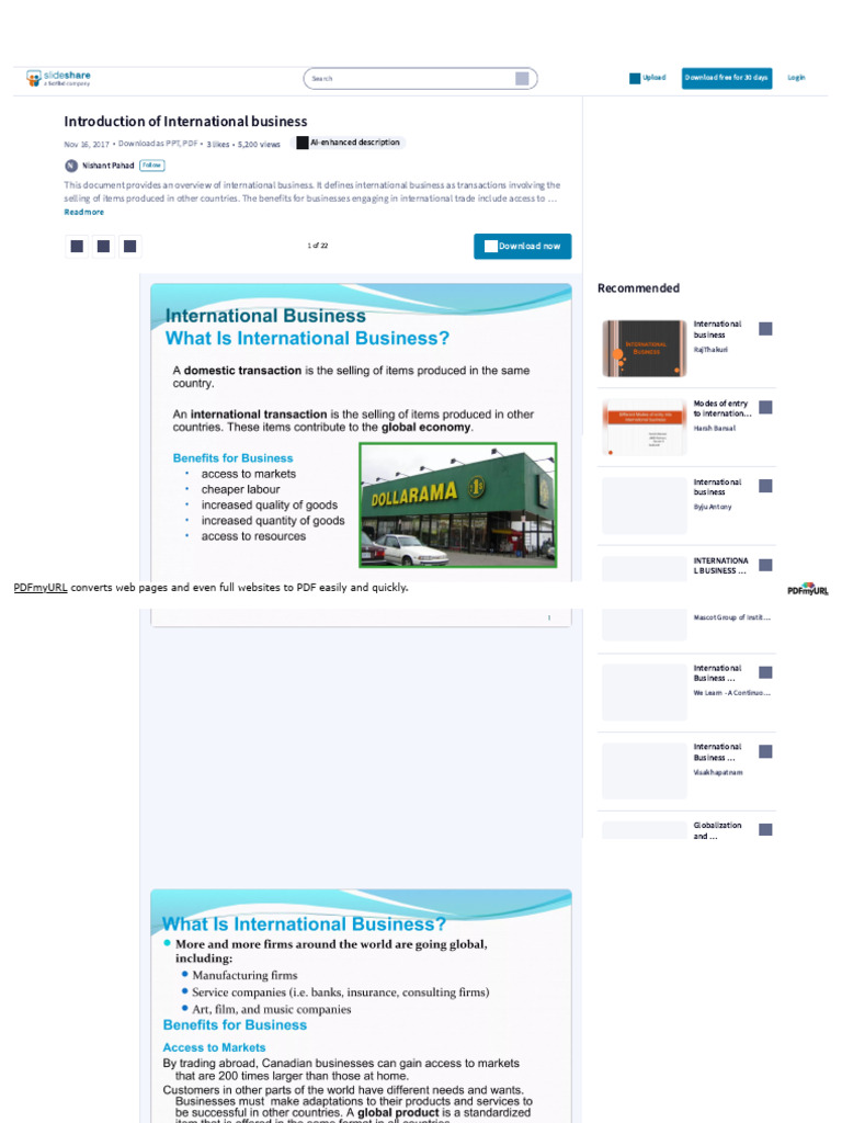 Slideshow Introduction-Of-International-business | PDF | Exports | Business