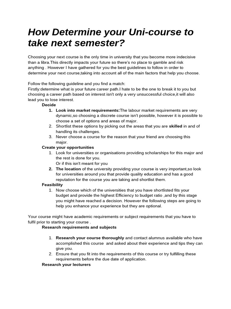 How Determine Your Uni Course To Take Next Semester Pdf