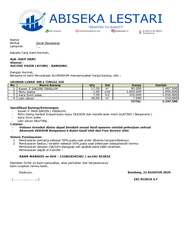 22 Agustus 2024 - Bpk. Asep Dani - Bandung | PDF