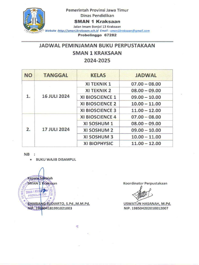 Jadwal Peminjaman Buku Kelas Xi | PDF